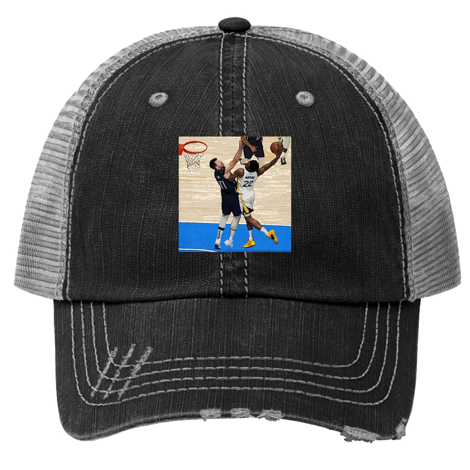 Andrew Wiggins Poster Dunk Against Luka Doncic Classic Trucker Hats Andrew Wiggins Poster Dunk Against Luka Doncic Classic Trucker Hats